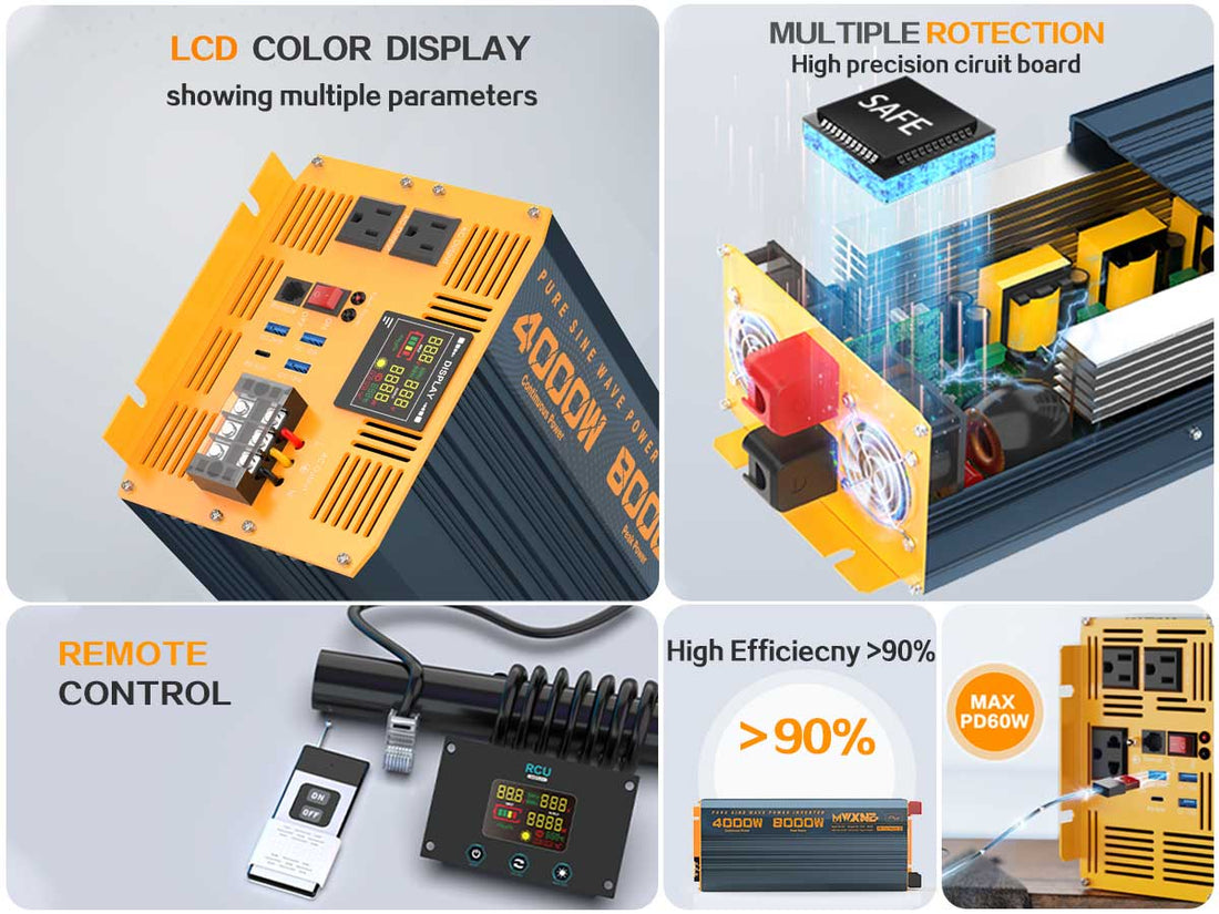 MWXNE 4000W Pure Sine Wave Power Inverter 48V to 110V 120V for Home RV ...