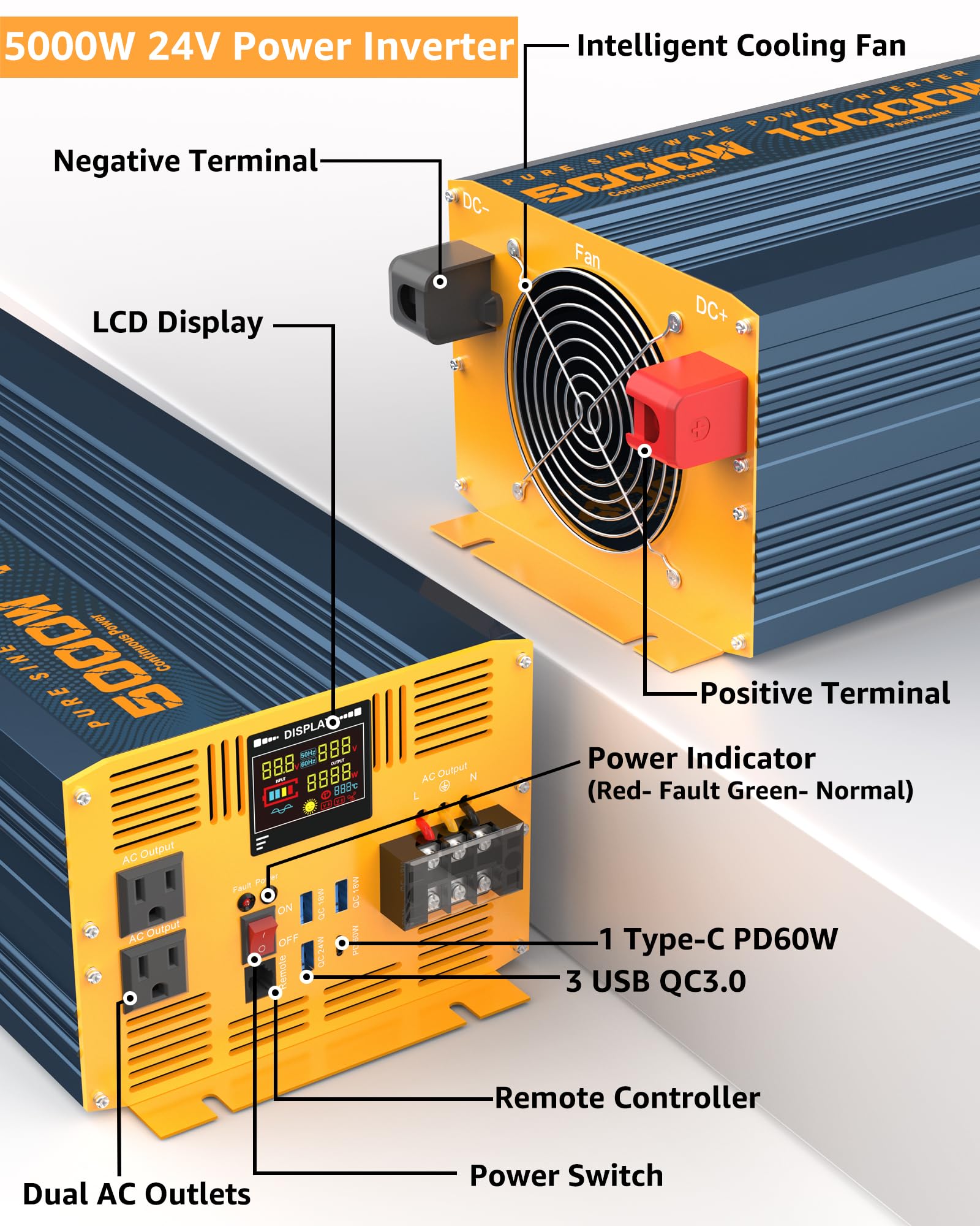 MWXNE 5000 Watt 24V Pure Sine Wave Power Inverter Heavy Duty Inverter – MWXNE POWER