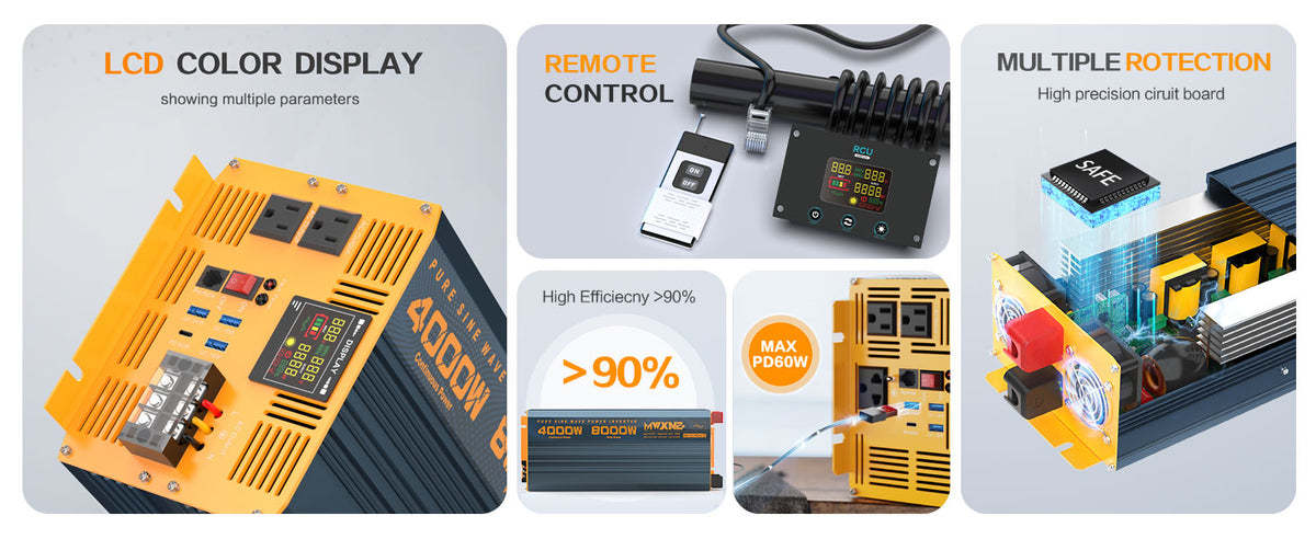 MWXNE 4000W Pure Sine Wave Power Inverter 48V to 110V 120V for Home RV ...