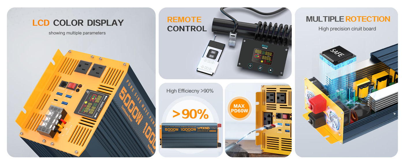MWXNE 5000 Watt 24V Pure Sine Wave Power Inverter Heavy Duty Inverter ...