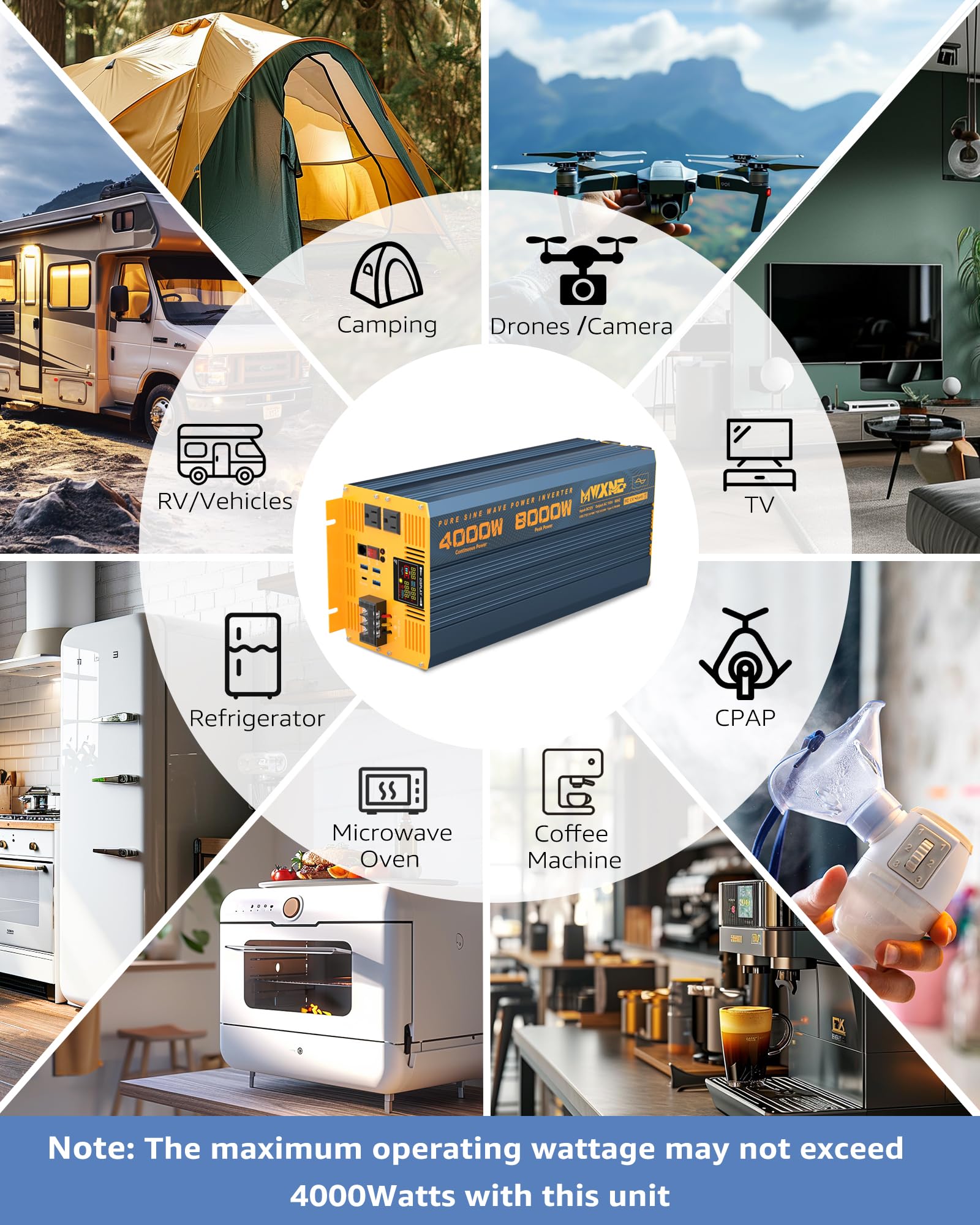 MWXNE 4000W 12V to 110V 120V Pure Sine Wave Power Inverter for Home RV ...