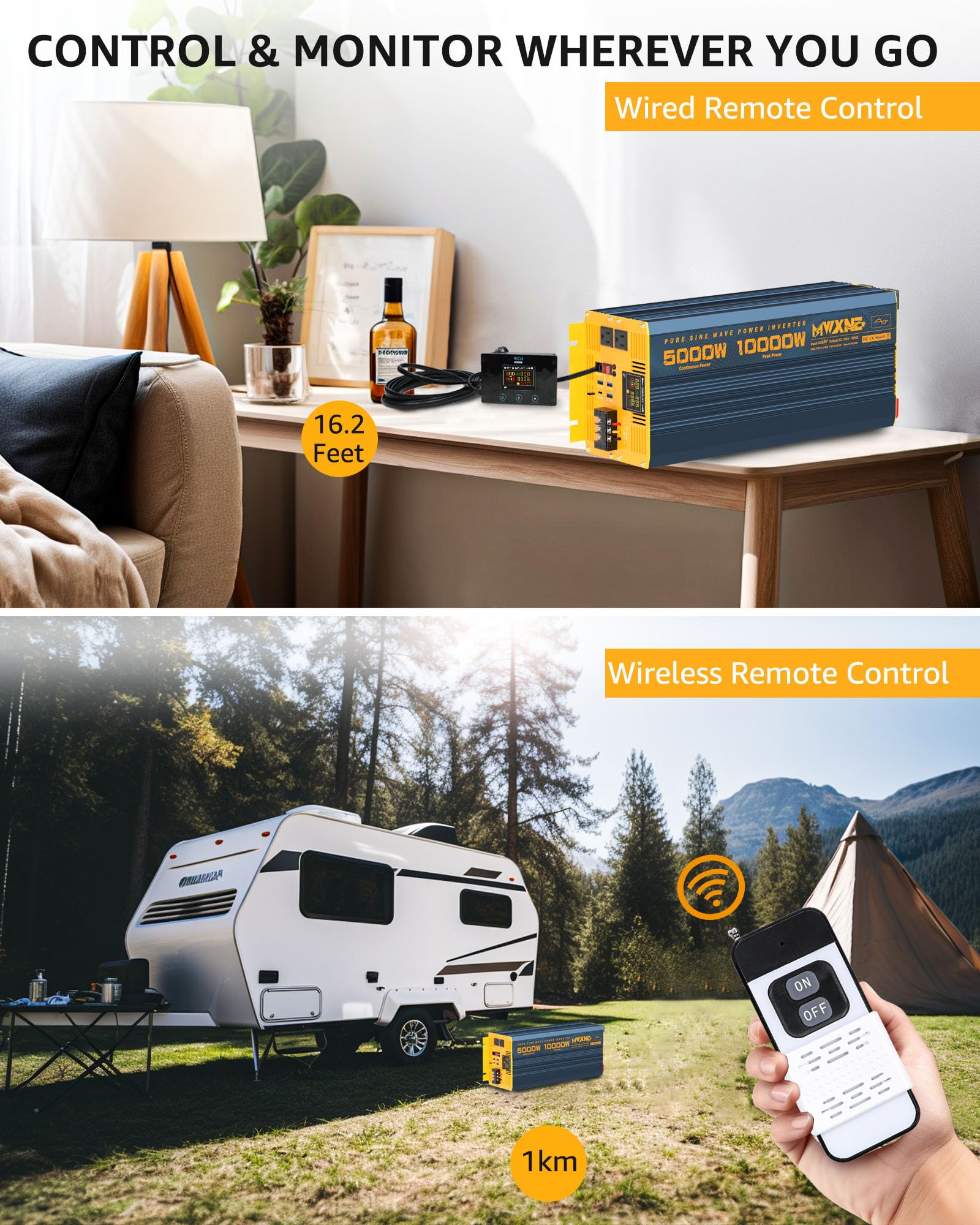 MWXNE 5000 Watt 24V Pure Sine Wave Power Inverter Heavy Duty Inverter ...